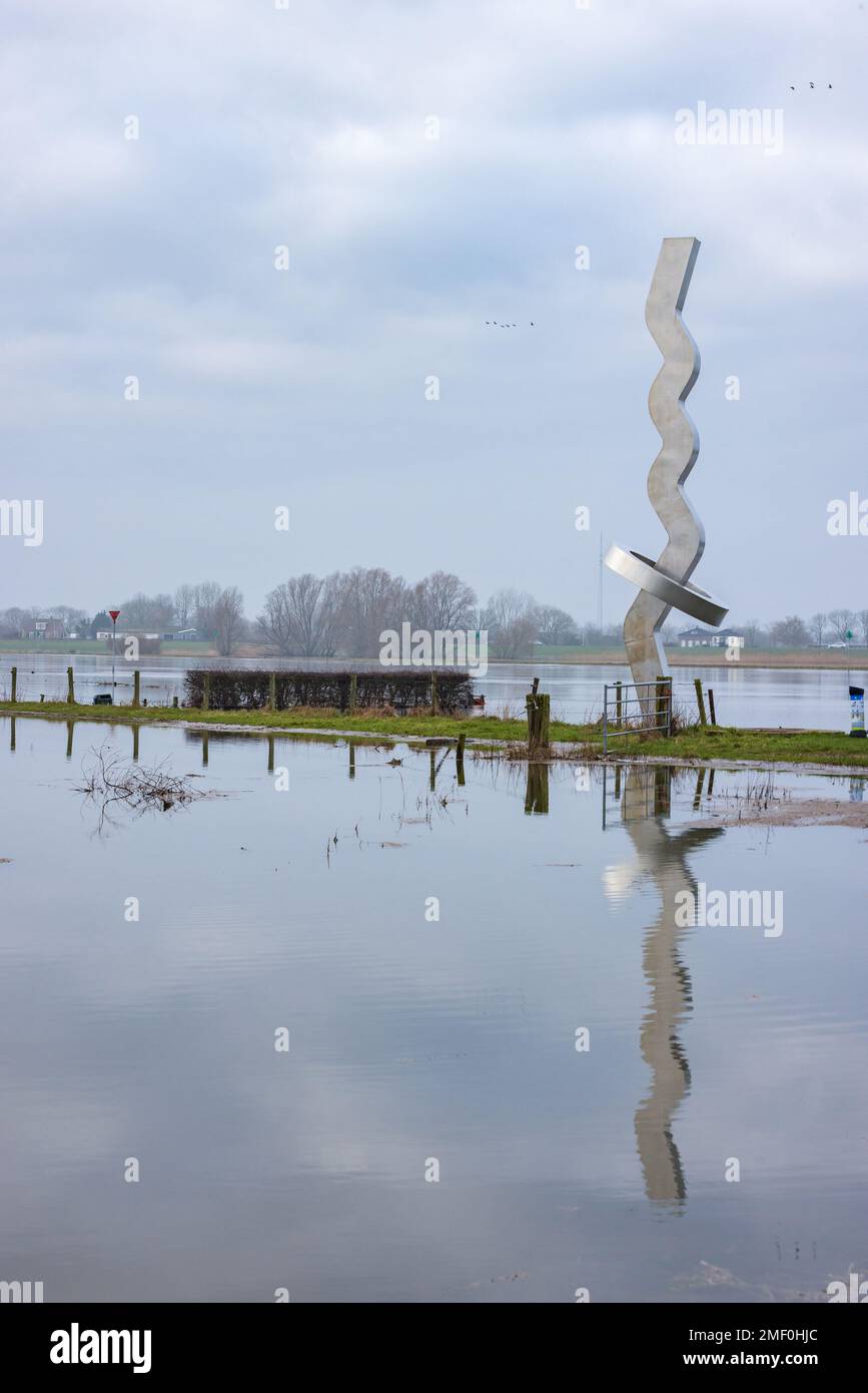 Olst Wijhe, The Netherlands - January 21, 2023: Flooded area near ferry ...