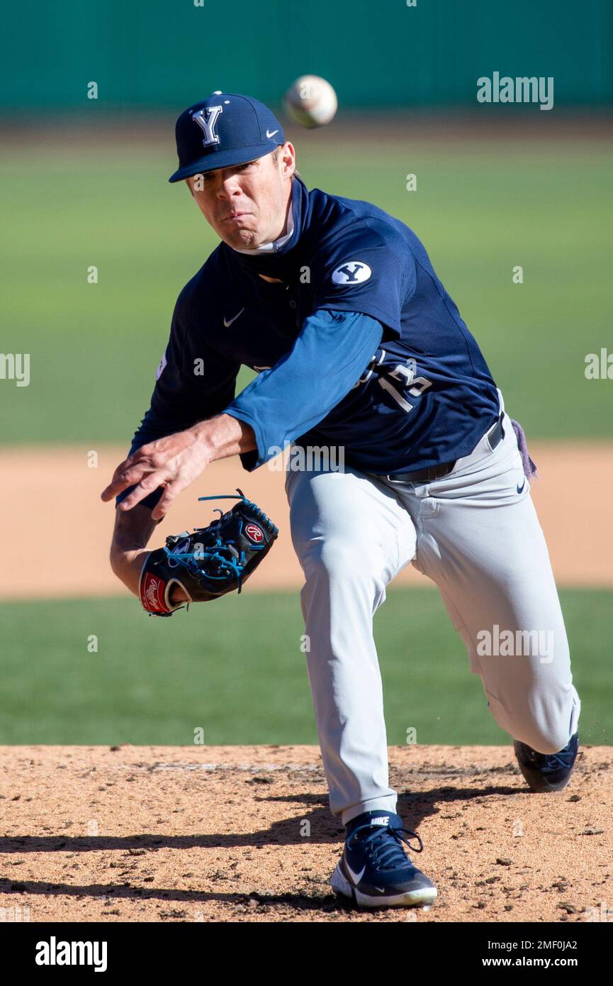Brigham Young University Cy Nielson (13) pitches during an NCAA ...