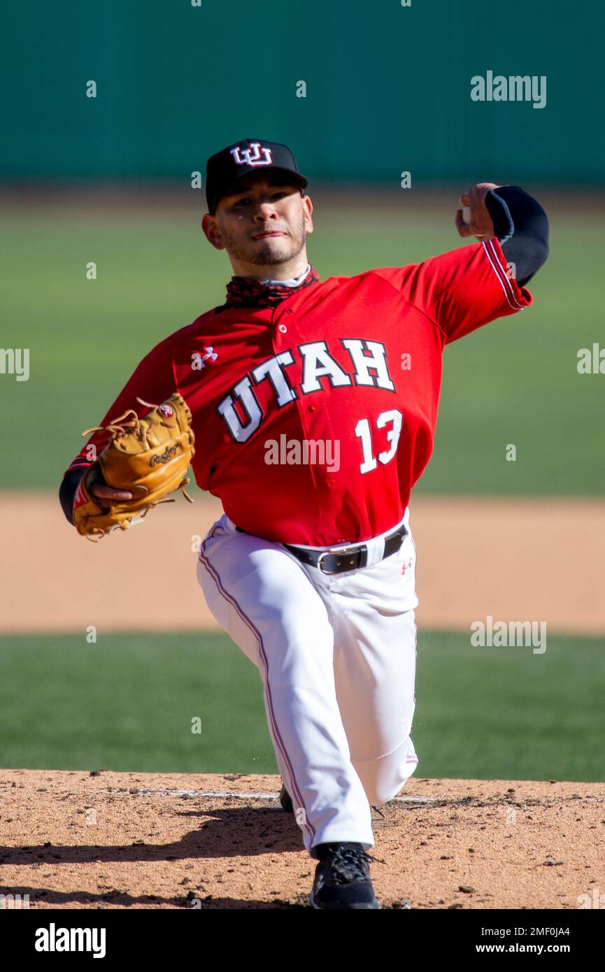 University of Utah Kyle Robeniol (13) pitches during an NCAA baseball ...