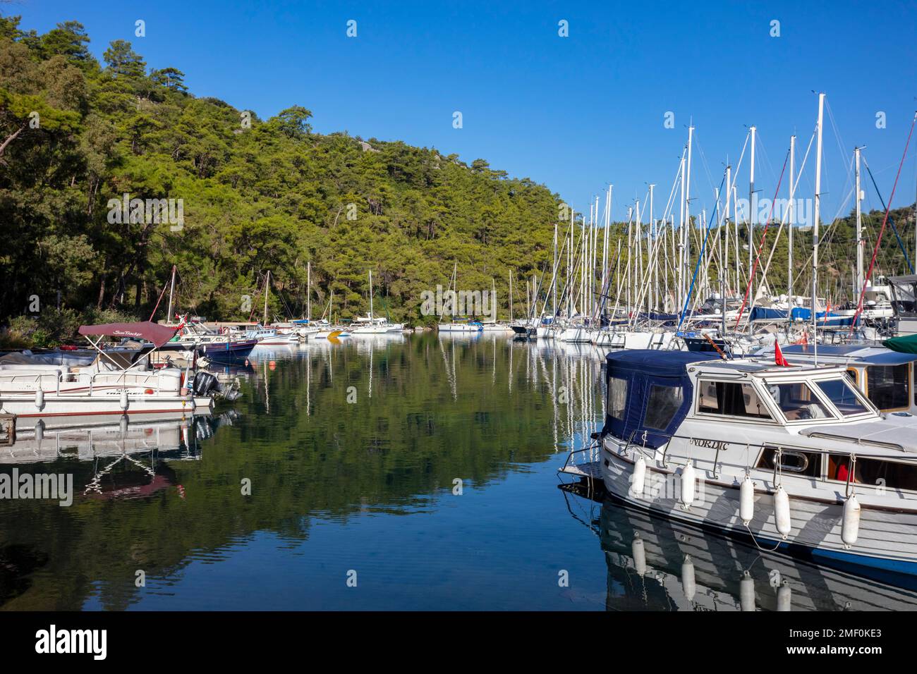 Boats in Karacasogut, Gokova Bay, Turkey Stock Photo - Alamy