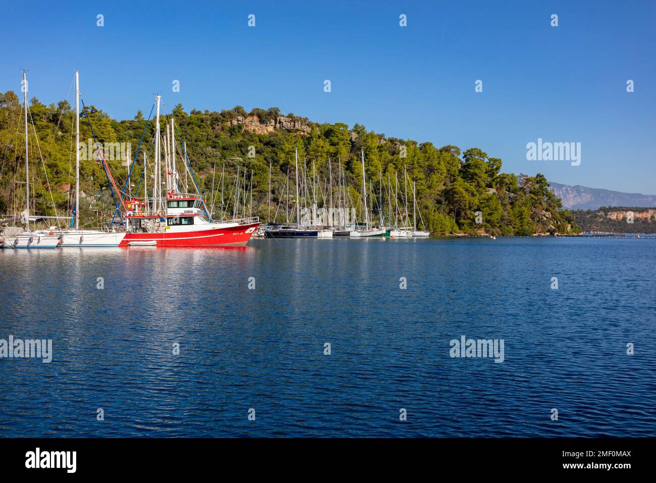 Boats in Karacasogut, Gokova Bay, Turkey Stock Photo - Alamy
