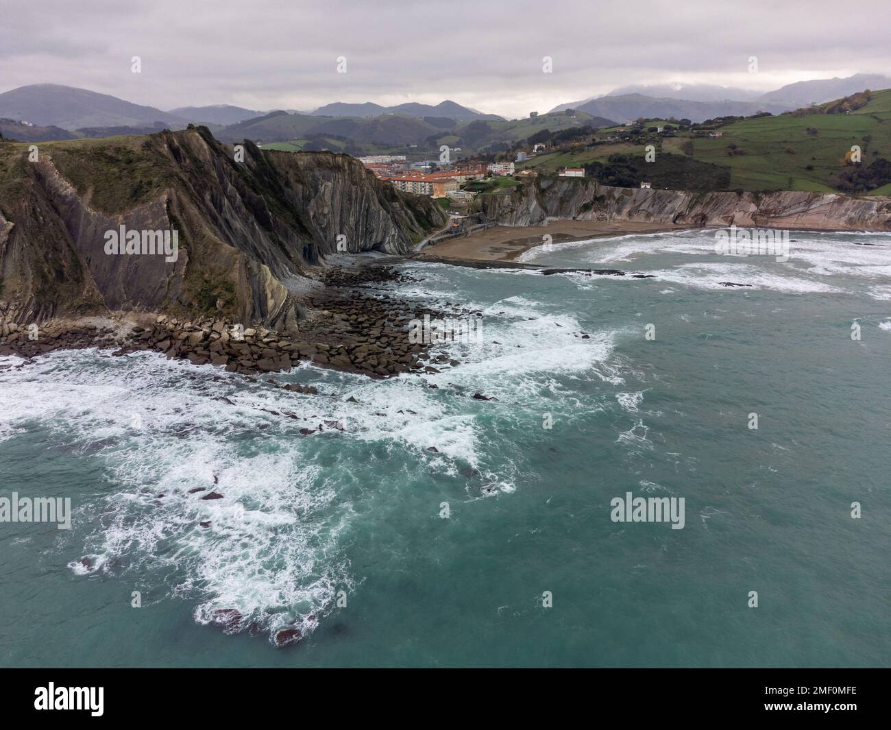 View on steeply-tilted layers of flysch geological formation on ...