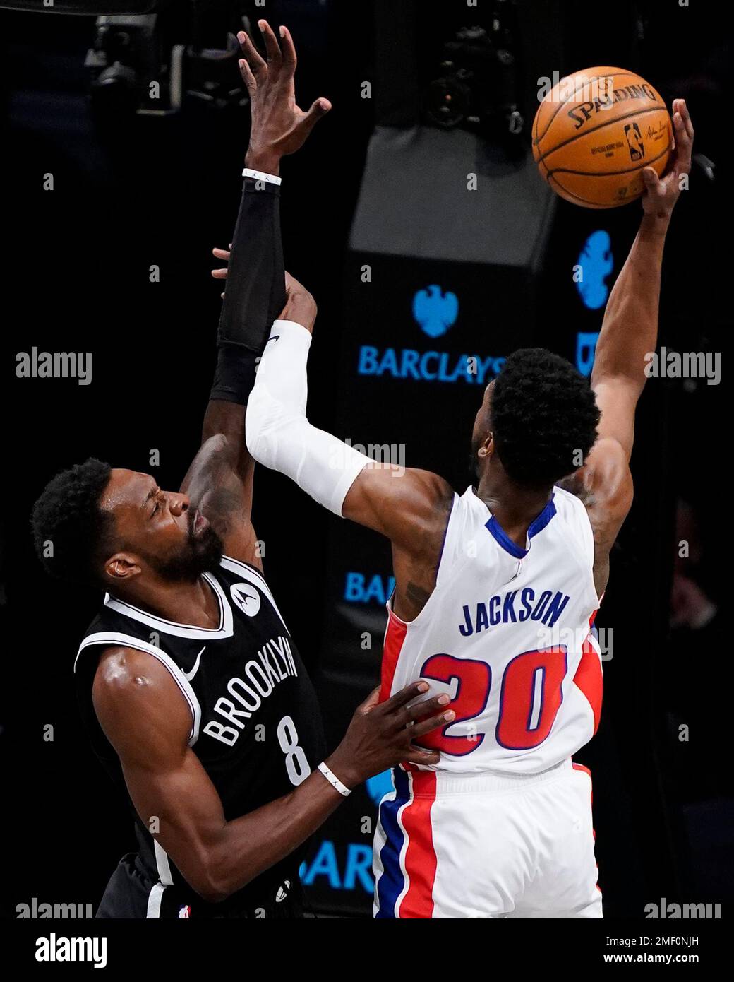 Detroit Pistons guard Josh Jackson (20) shoots against Brooklyn Nets ...