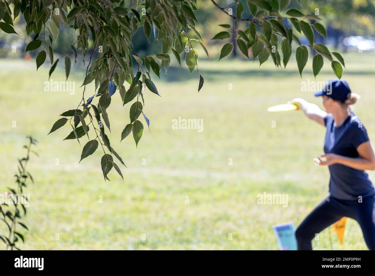 Woman playing disc golf hi-res stock photography and images - Alamy