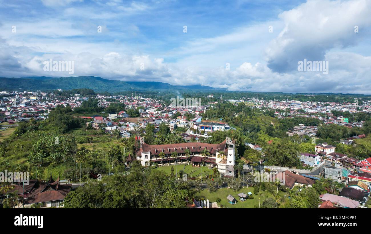 Aerial view of Traditional Minangkabau houses located in Bukittinggi ...