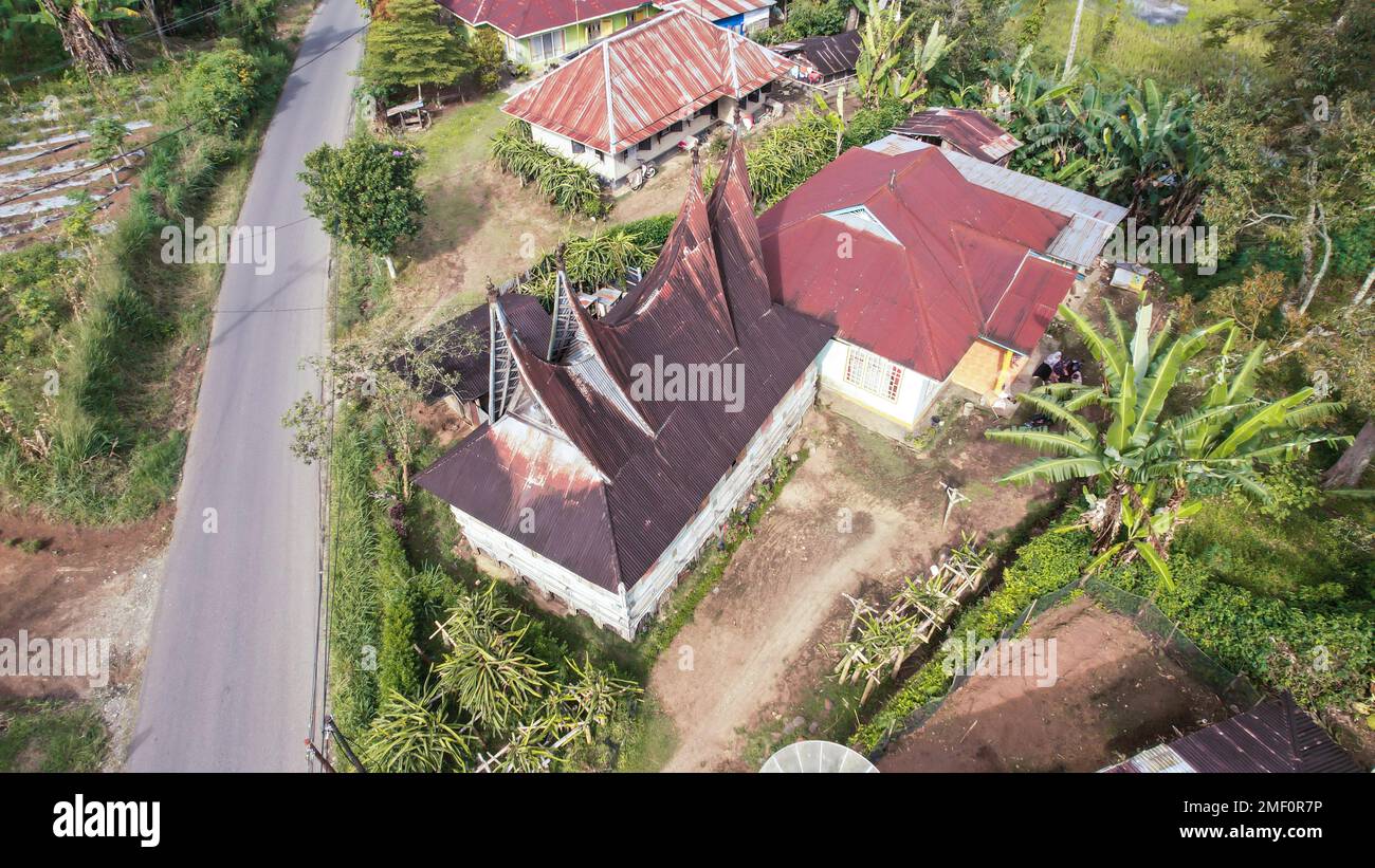 Aerial view of Traditional Minangkabau houses located in Bukittinggi ...