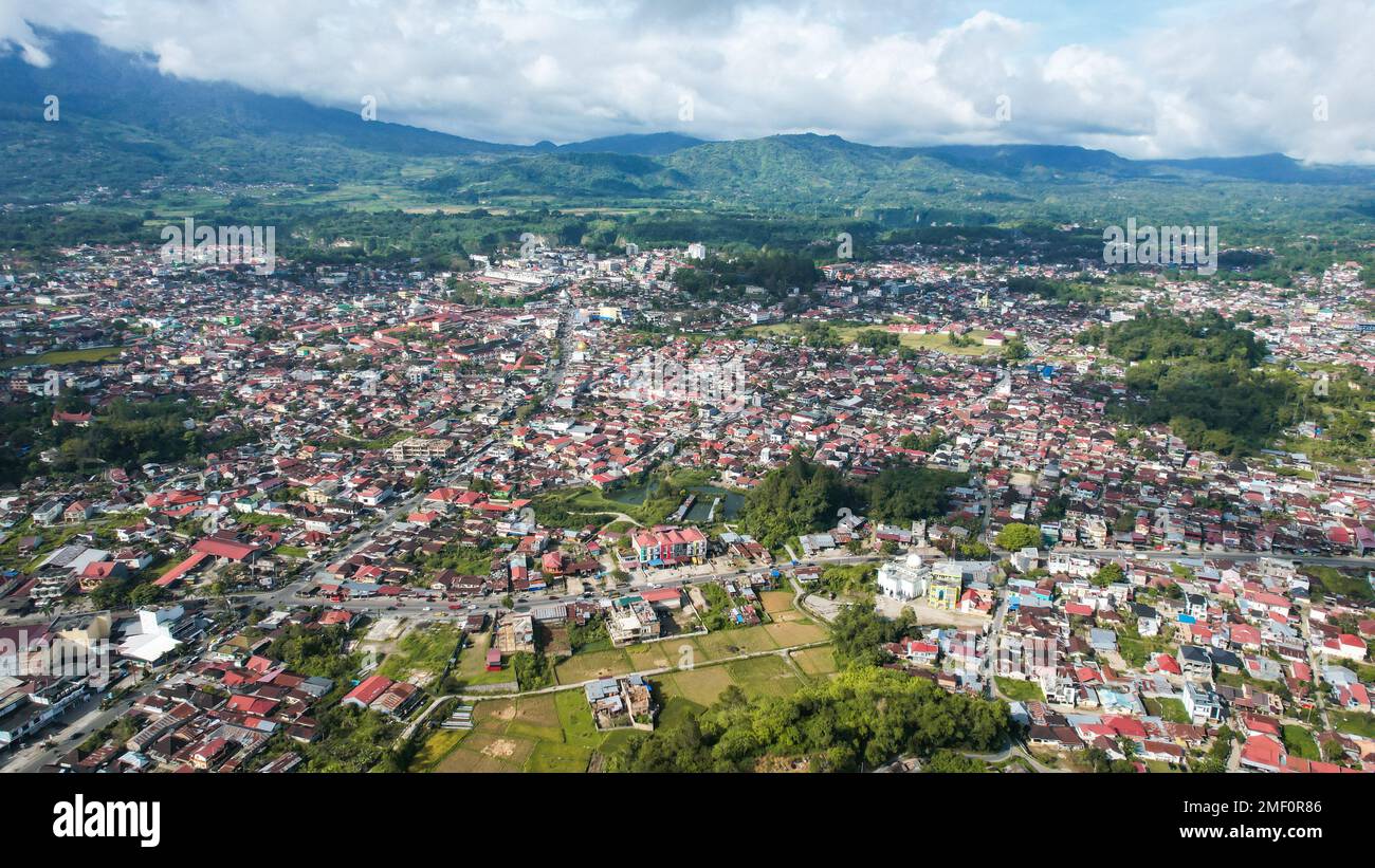 Aerial view of Traditional Minangkabau houses located in Bukittinggi ...