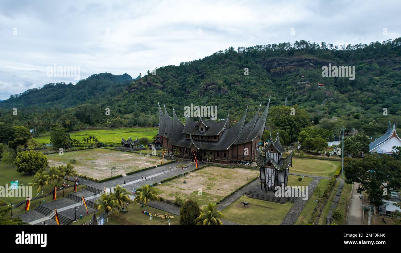 Aerial view of Istano Baso Pagar Ruyung, a heritage building with ...