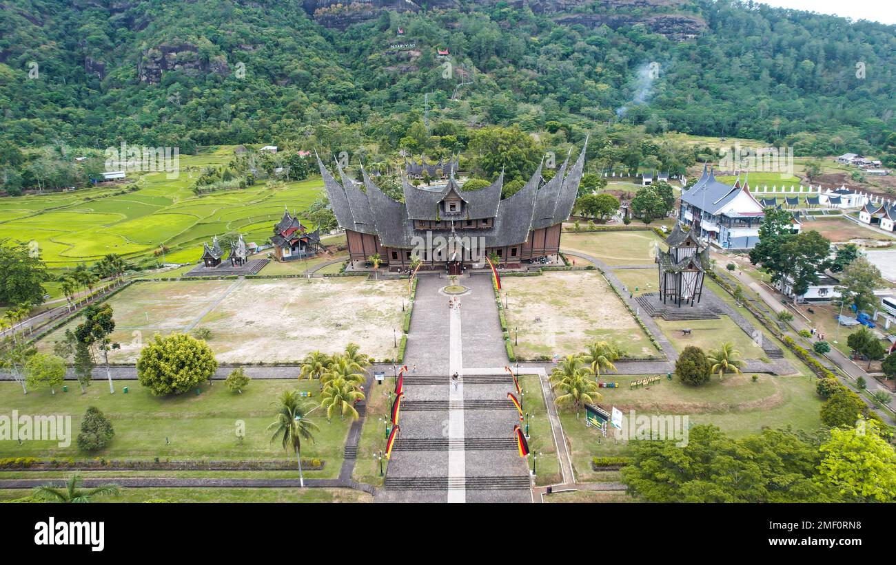 Aerial view of Istano Baso Pagar Ruyung, a heritage building with ...
