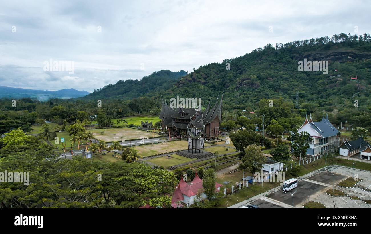 Aerial view of Istano Baso Pagar Ruyung, a heritage building with ...