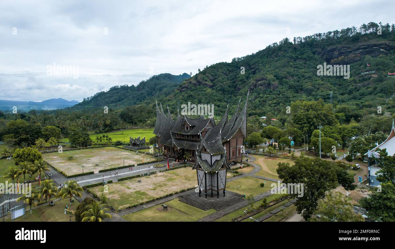 Aerial view of Istano Baso Pagar Ruyung, a heritage building with ...