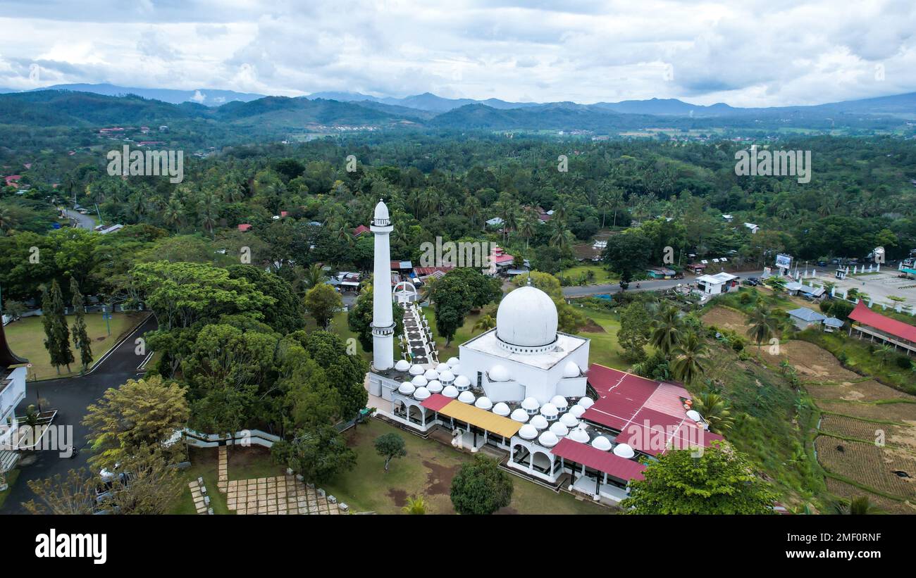 Aerial view of West Sumatra Grand Mosque. With modern architecture with ...