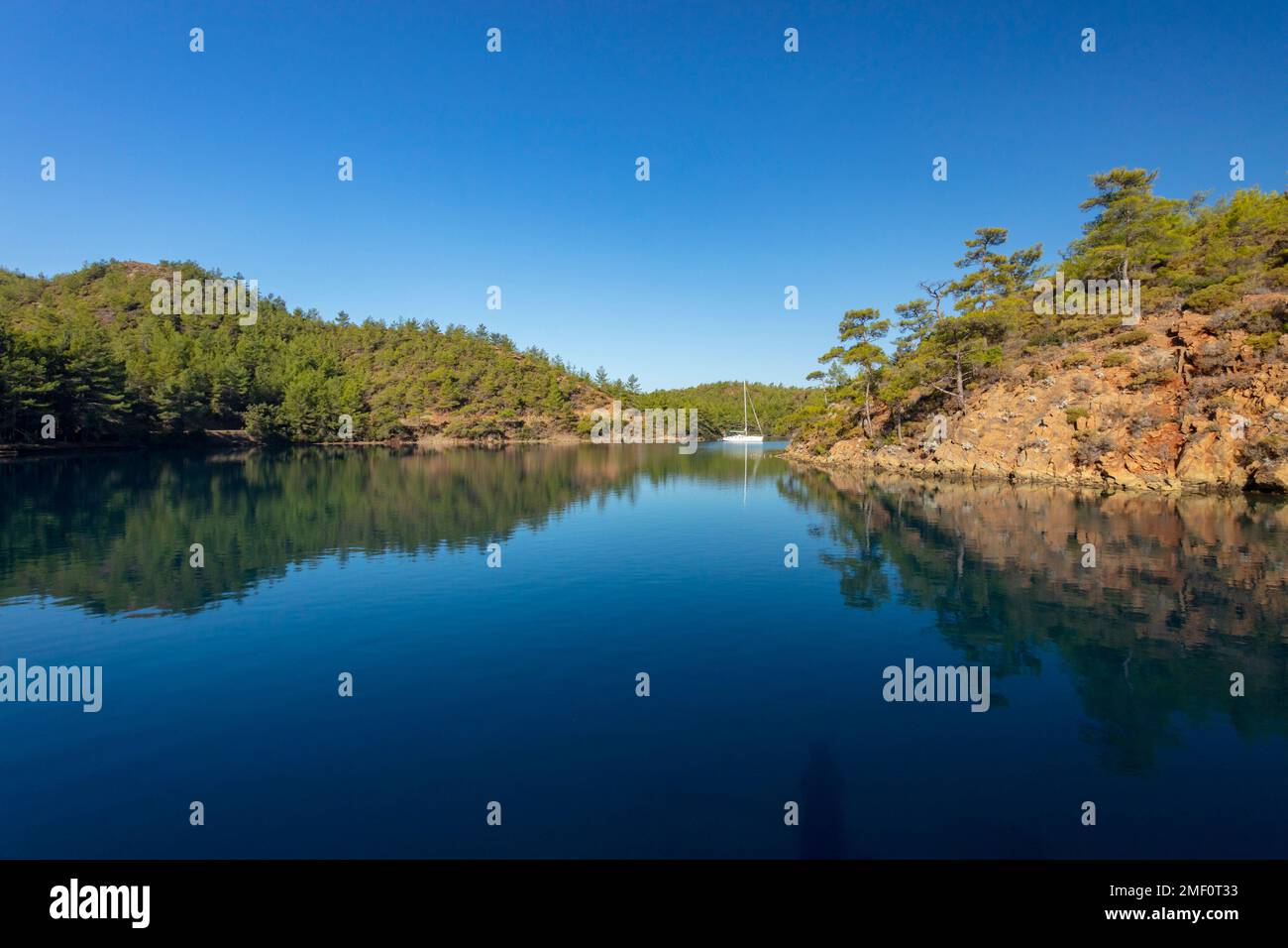 Sailboat anchored in Gokova Bay, Turkey Stock Photo - Alamy