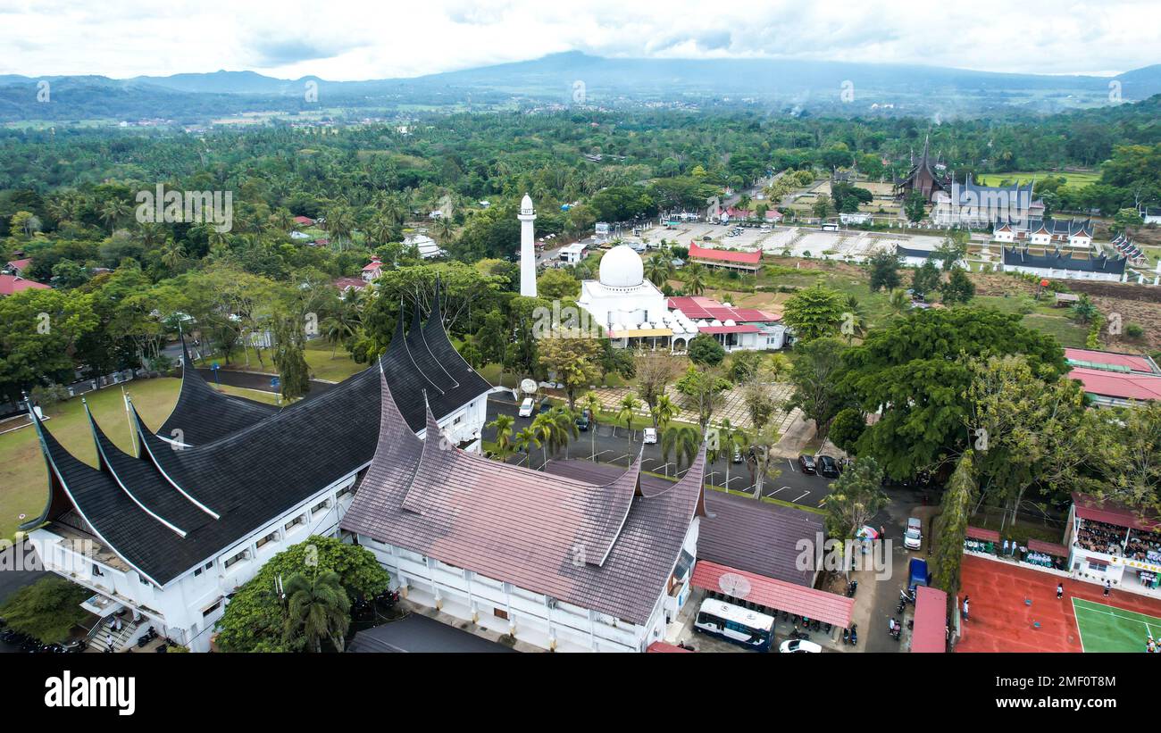 Aerial view of West Sumatra Grand Mosque. With modern architecture with ...