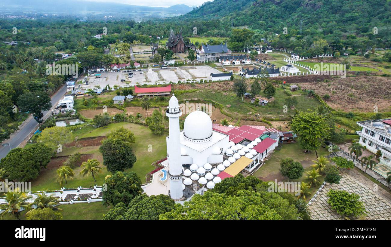 Aerial view of West Sumatra Grand Mosque. With modern architecture with ...