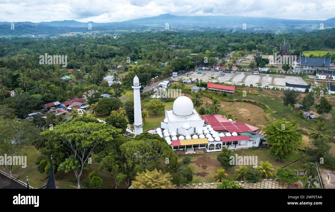 Aerial view of West Sumatra Grand Mosque. With modern architecture with ...