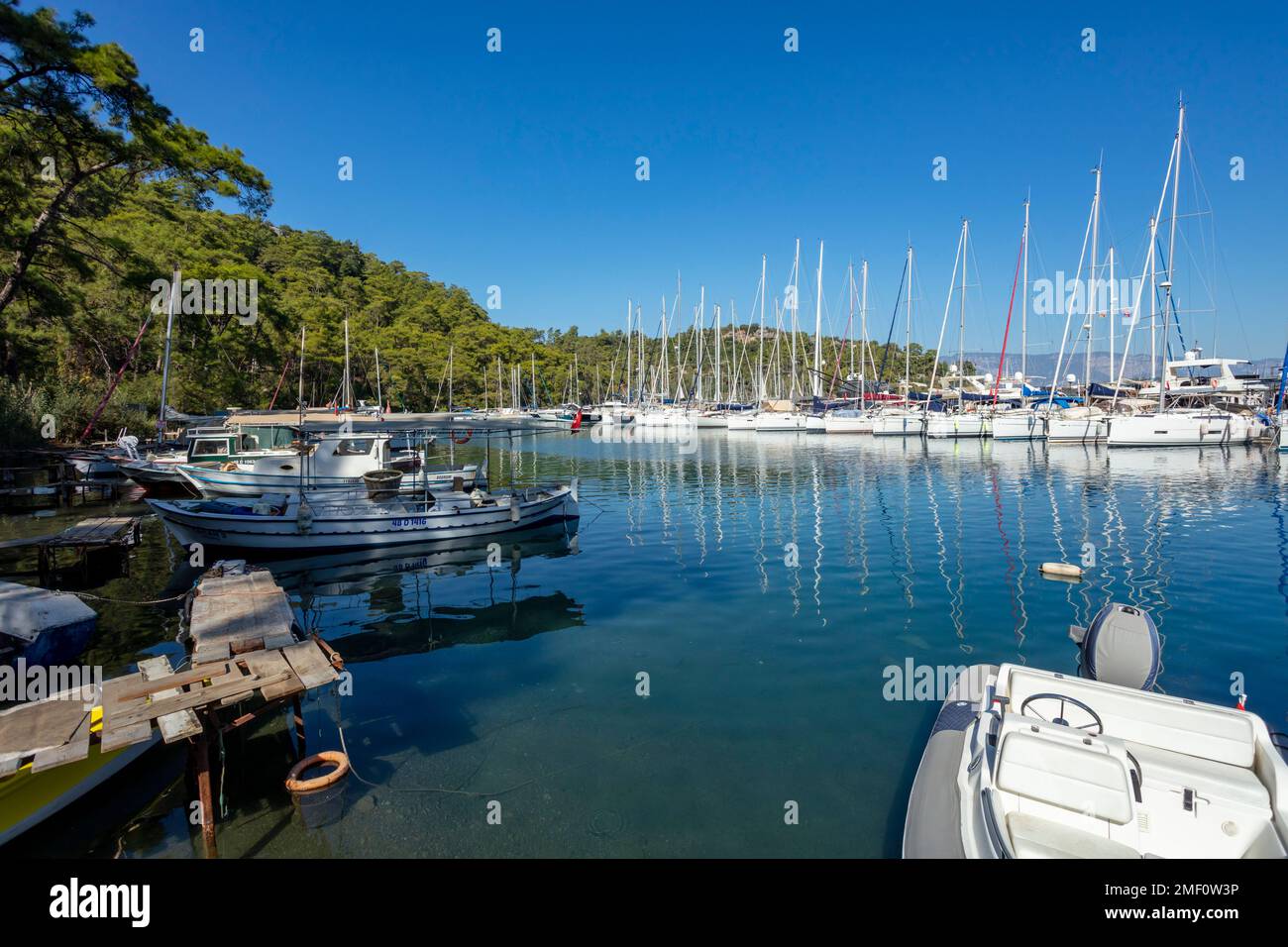 Boats in Karacasogut, Gokova Bay, Turkey Stock Photo - Alamy