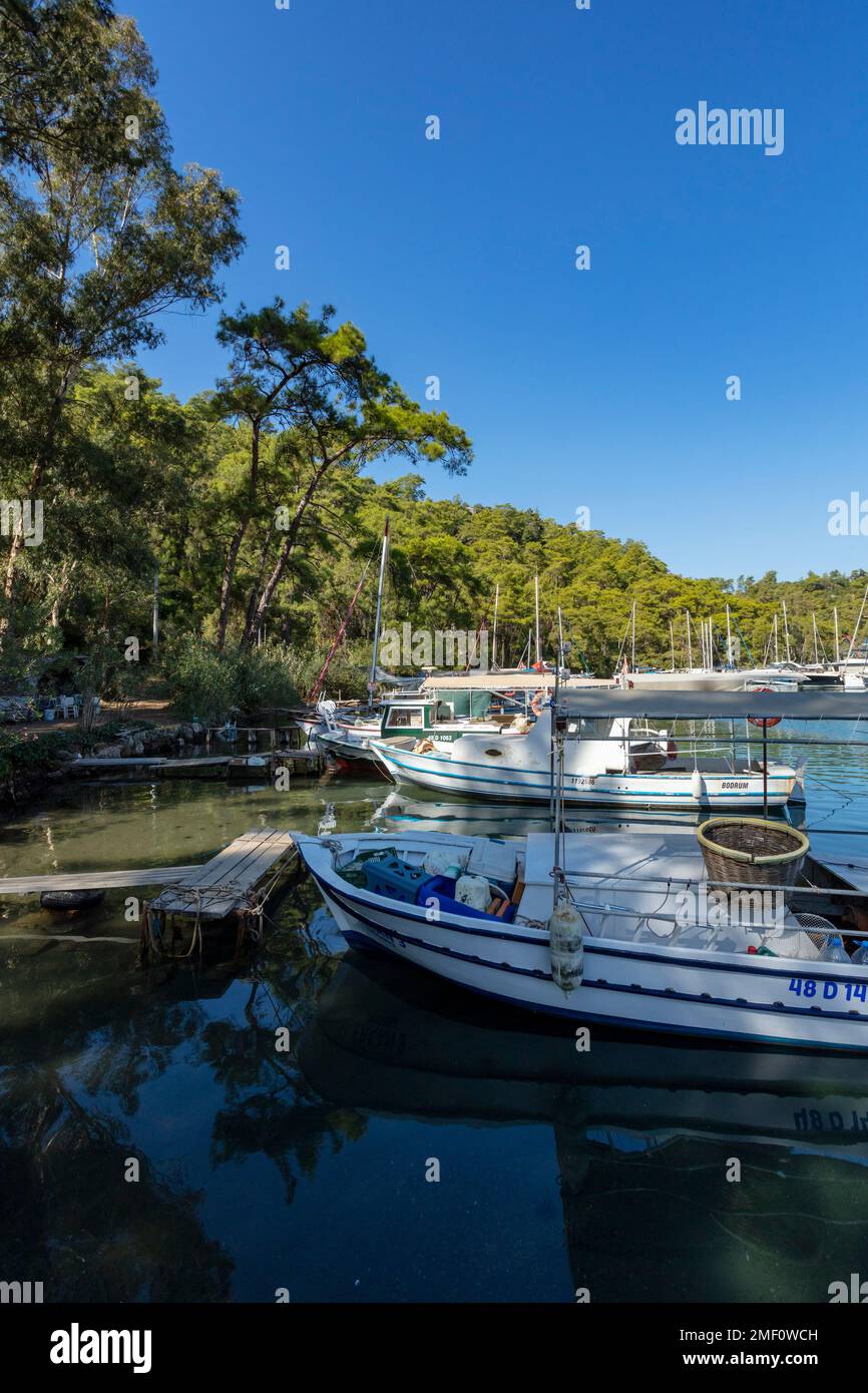 Boats in Karacasogut, Gokova Bay, Turkey Stock Photo - Alamy
