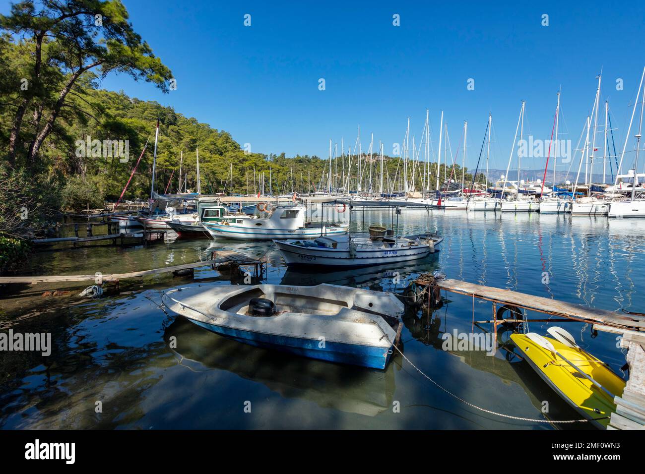 Boats in Karacasogut, Gokova Bay, Turkey Stock Photo - Alamy