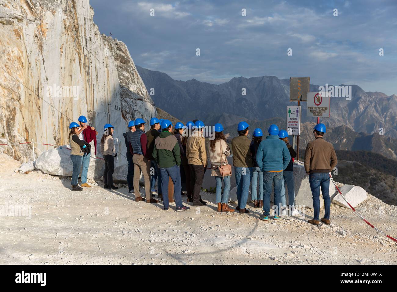Group of visitors on tour of Carrara marble quarry, UNESCO World ...