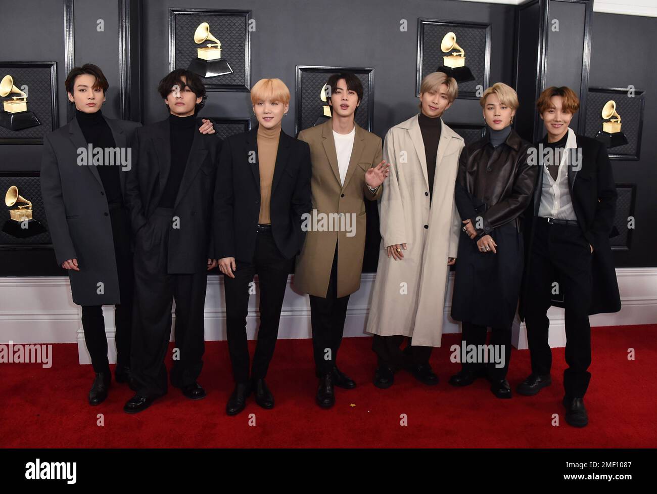 FILE - BTS arrives at the 62nd annual Grammy Awards in Los Angeles on ...