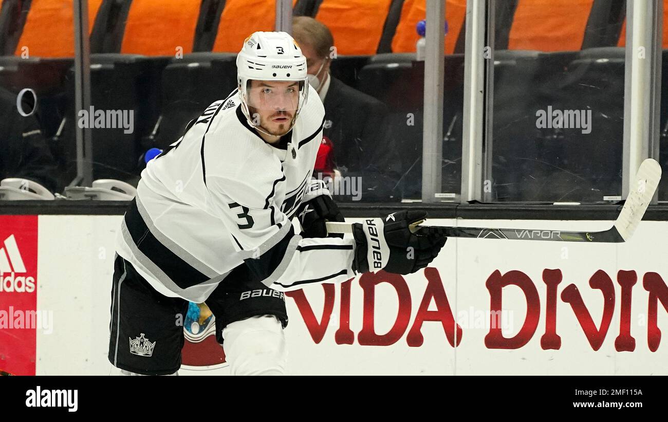 Los Angeles Kings defenseman Matt Roy passes the puck during the first ...