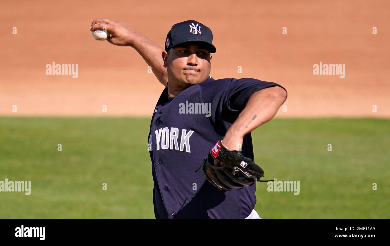 New York Yankees pitcher Jhoulys Chacin delivers during a spring ...
