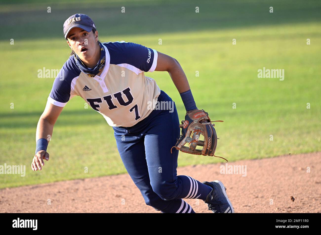 FIU shortstop Jessica Rivera (7) follows a ground ball during an NCAA ...