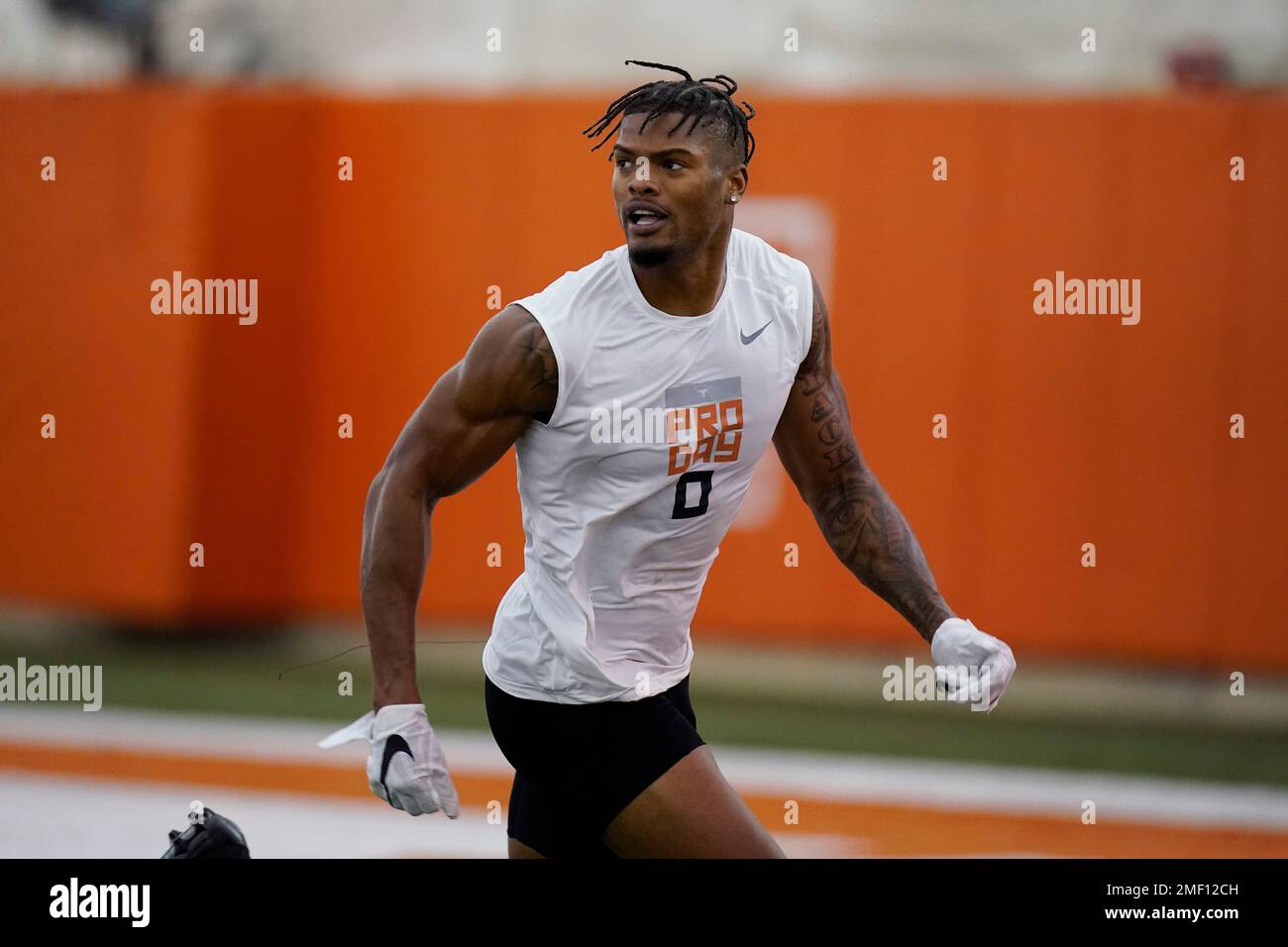 Texas wide receiver Tarik Black takes part in the school's Pro Day ...