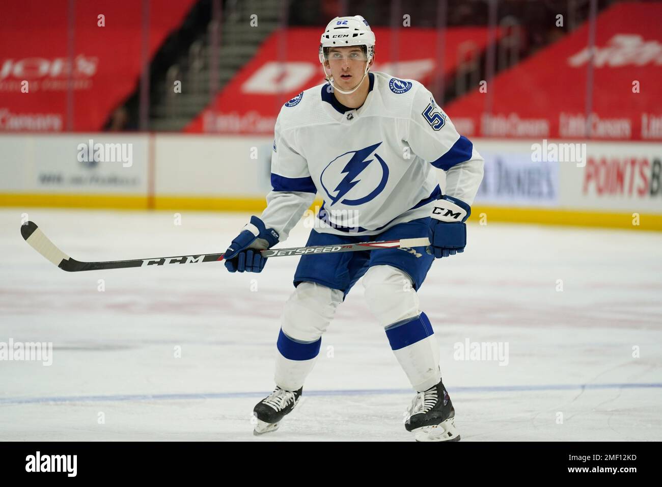 Tampa Bay Lightning defenseman Cal Foote (52) plays against the Detroit ...