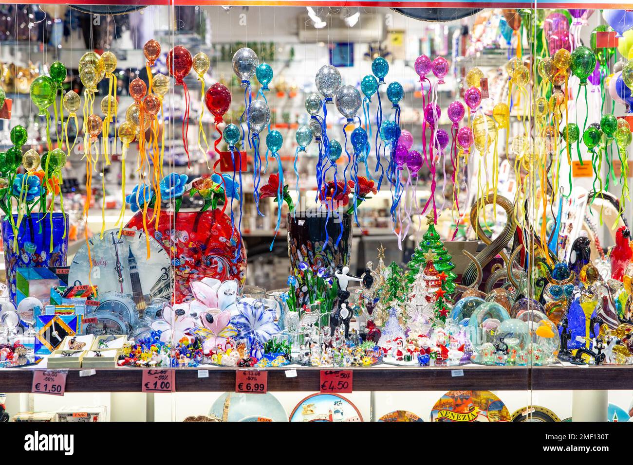 Venetian glass souvenirs on display at a shop in Venice, Italy Stock Photo - Alamy