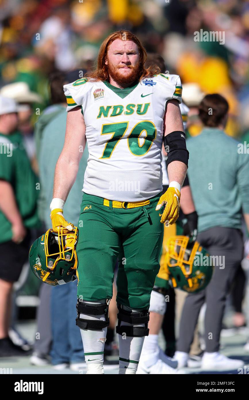North Dakota State Bisons tackle Cody Mauch (70) during warmups for the ...