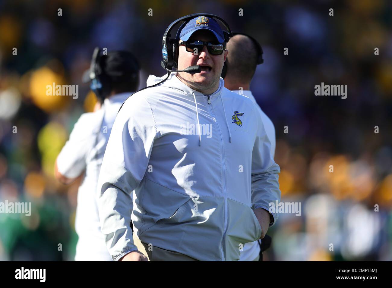 South Dakota State Jackrabbits offensive line coach Ryan Olson during the second quarter of the ...
