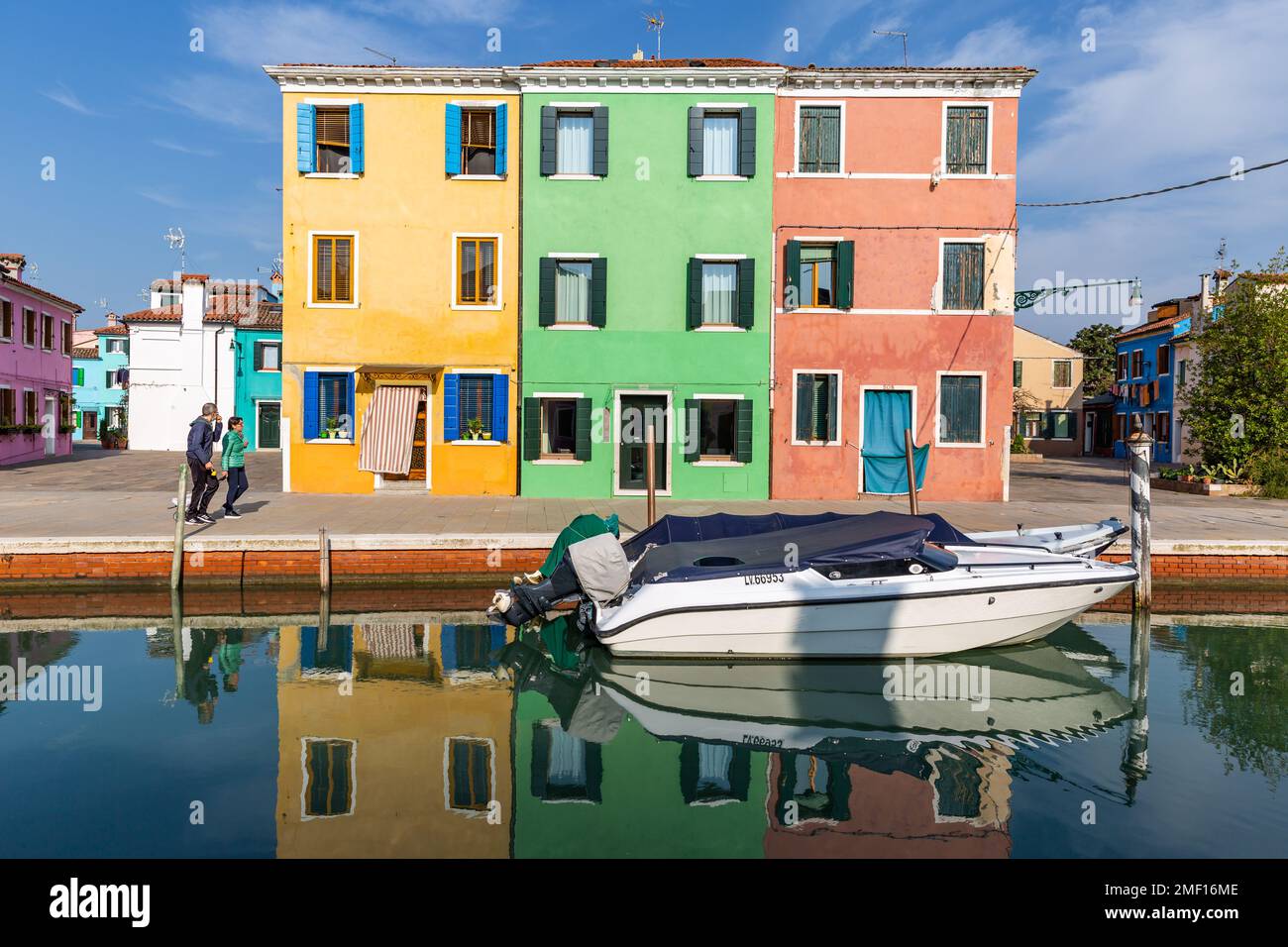 Colorful houses along a canal in Burano, a small island in the Venetian Lagoon, 9km north of ...