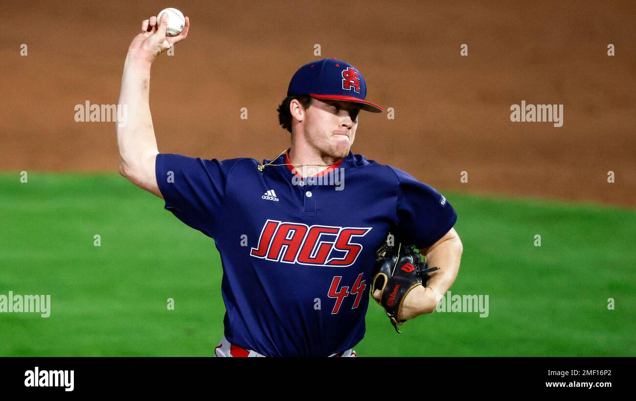 South Alabama Matt Boswell (44) pitches against Alabama during an NCAA ...
