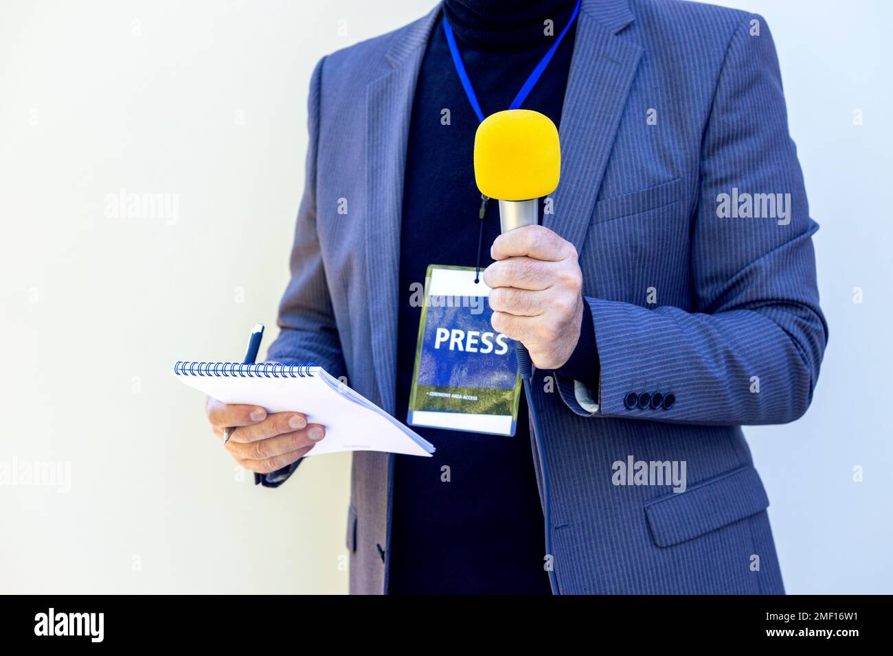 TV reporter at news event, press conference or journalistic media ...