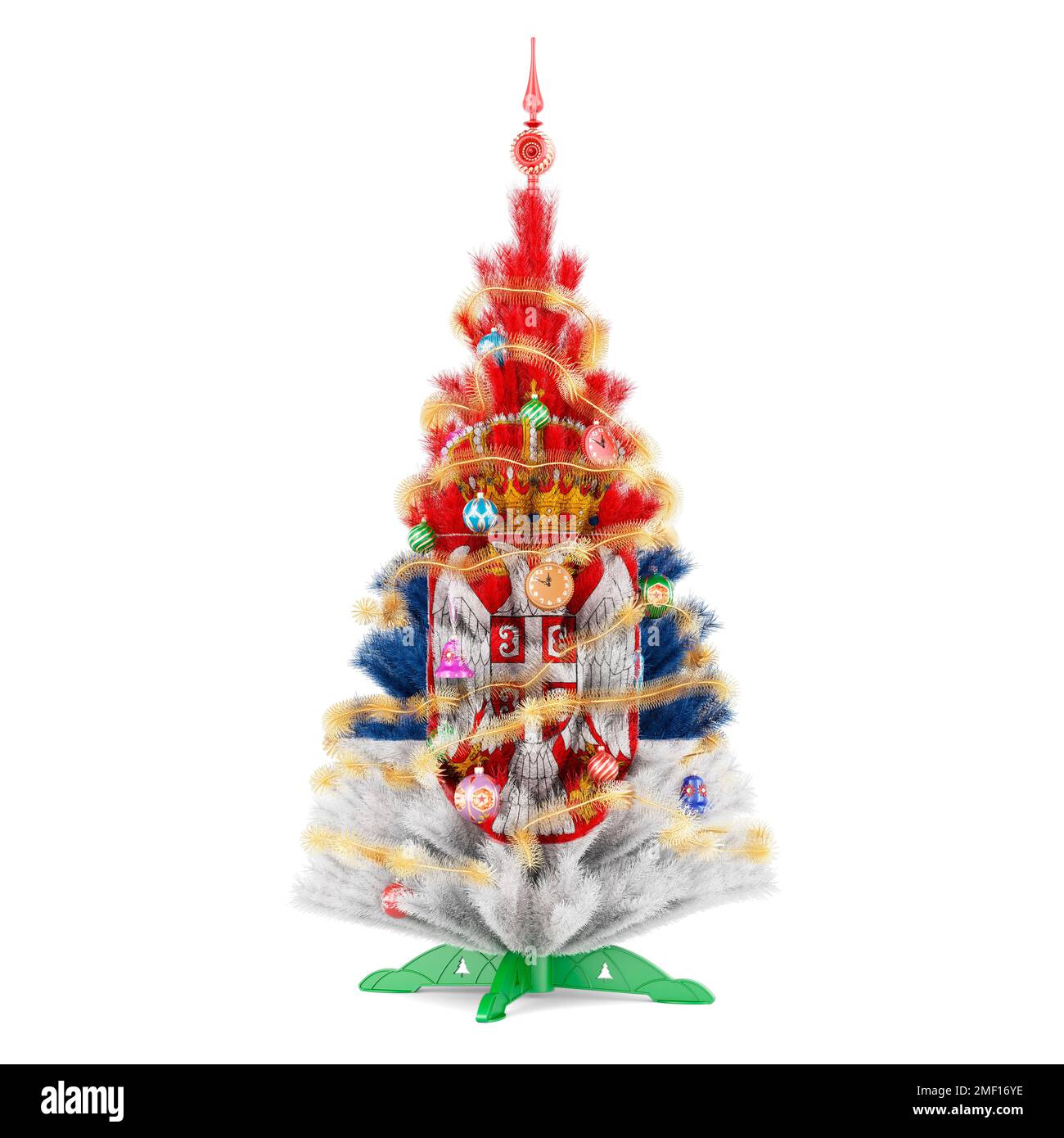 Serbian flag painted on the Christmas tree, 3D rendering isolated on ...