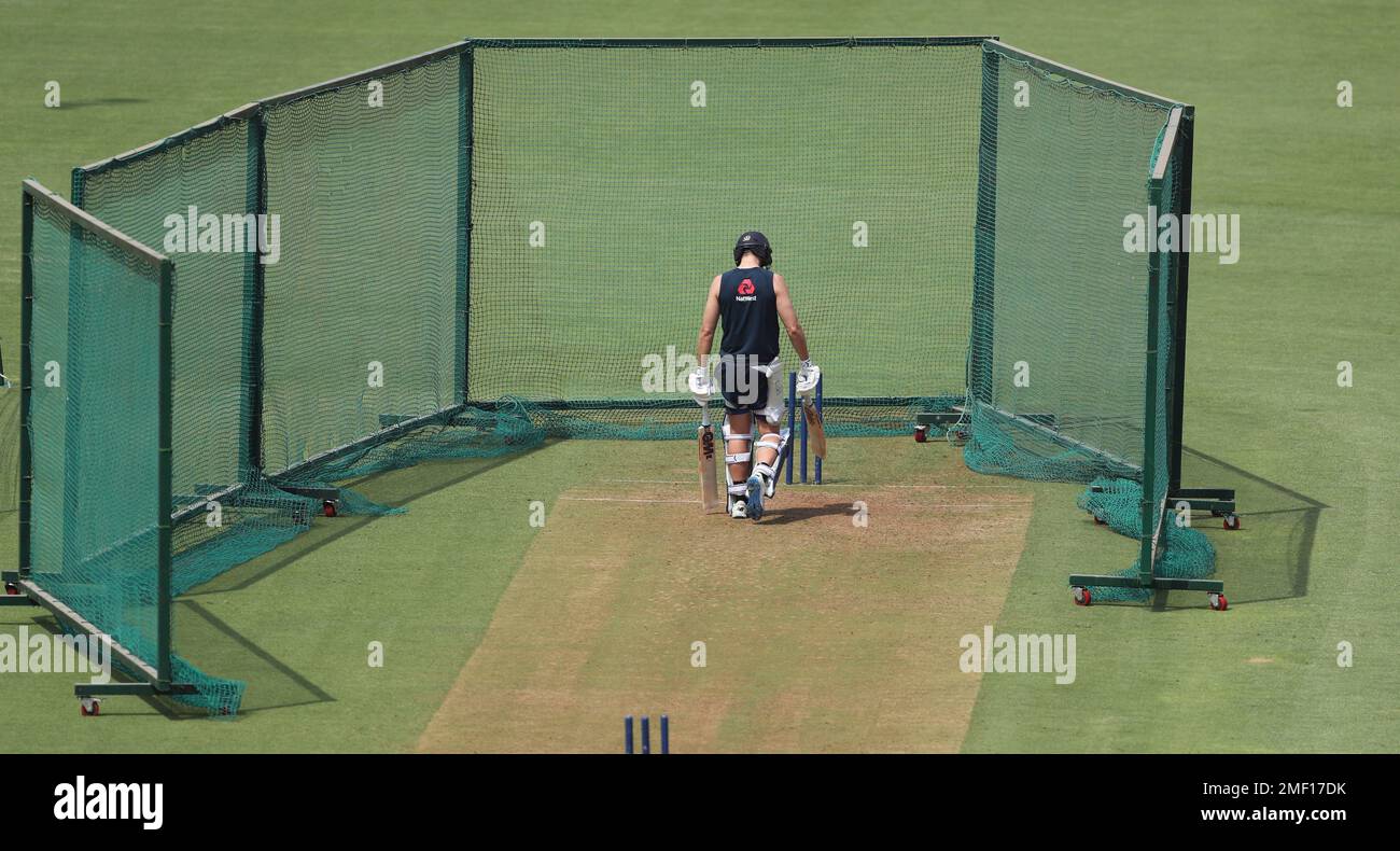 England's Dawid Malan walks to bats at the net during a training ...