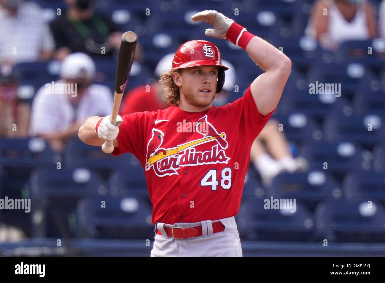 St. Louis Cardinals' Harrison Bader (48) prepress to bat during a ...