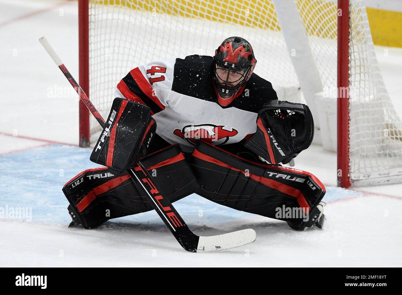 New Jersey Devils goaltender Scott Wedgewood (41) in action during the ...