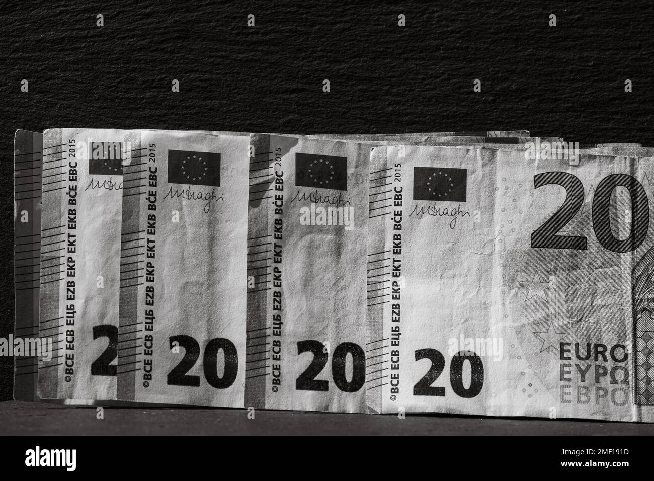 Selective focus on detail of euro banknotes. Close up macro detail of ...