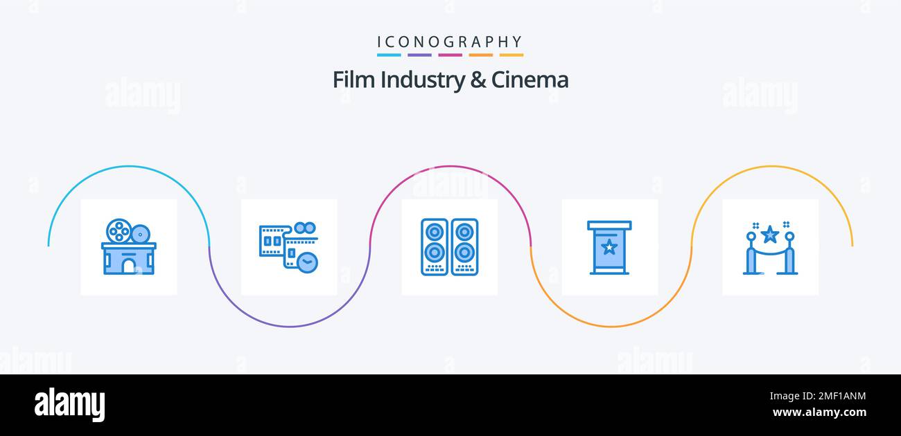 Cenima Blue 5 Icon Pack Including fence. presentation. cinema. podium ...