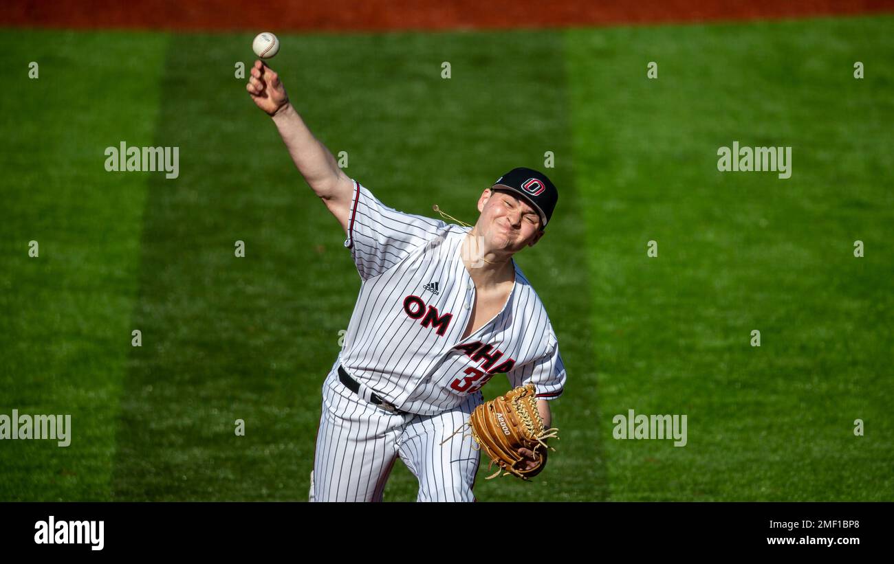 Omaha Joey Machado (33) pitching against Creighton during an NCAA ...