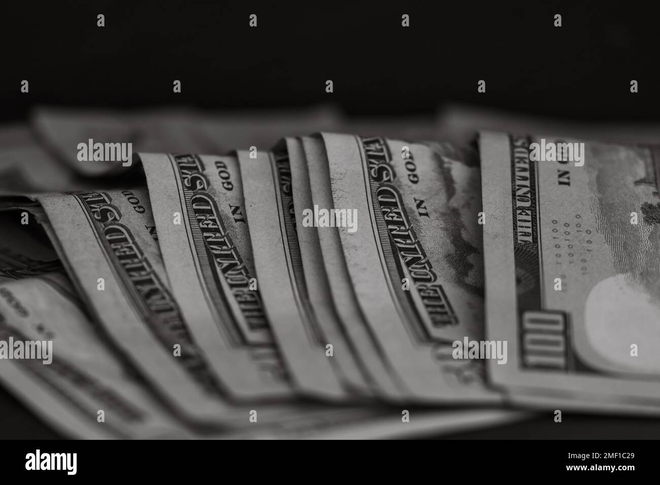 Selective focus on detail of dollars banknotes. Close up macro detail ...