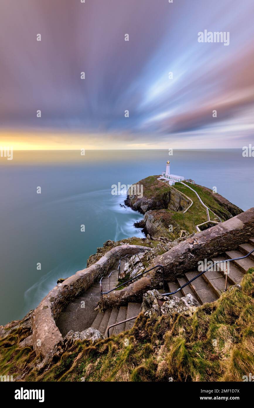 Steep steps leading down to South Stack Lighthouse on The Anglesey ...