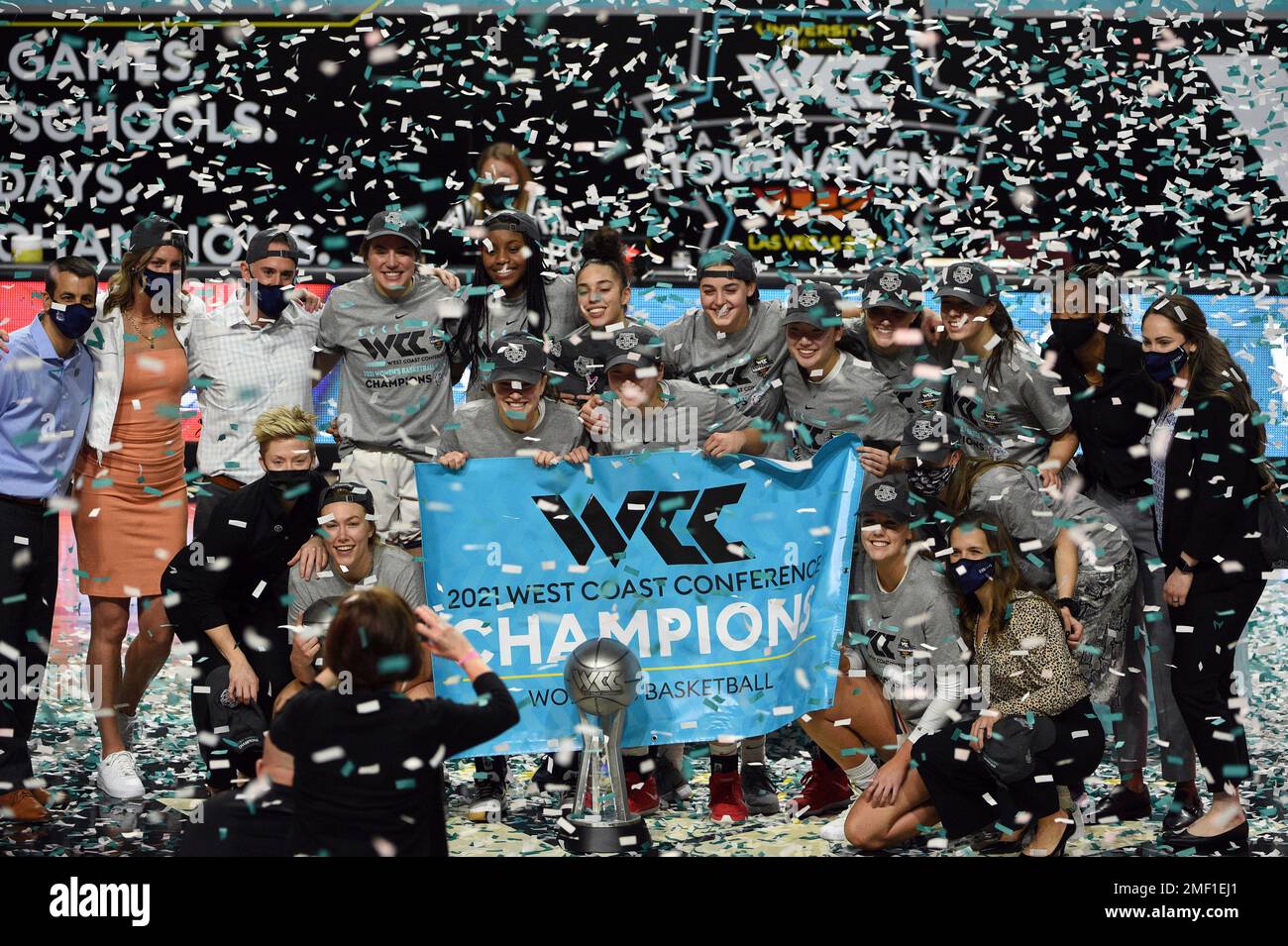 The Gonzaga Bulldogs celebrate after defeating BYU in an NCAA college ...