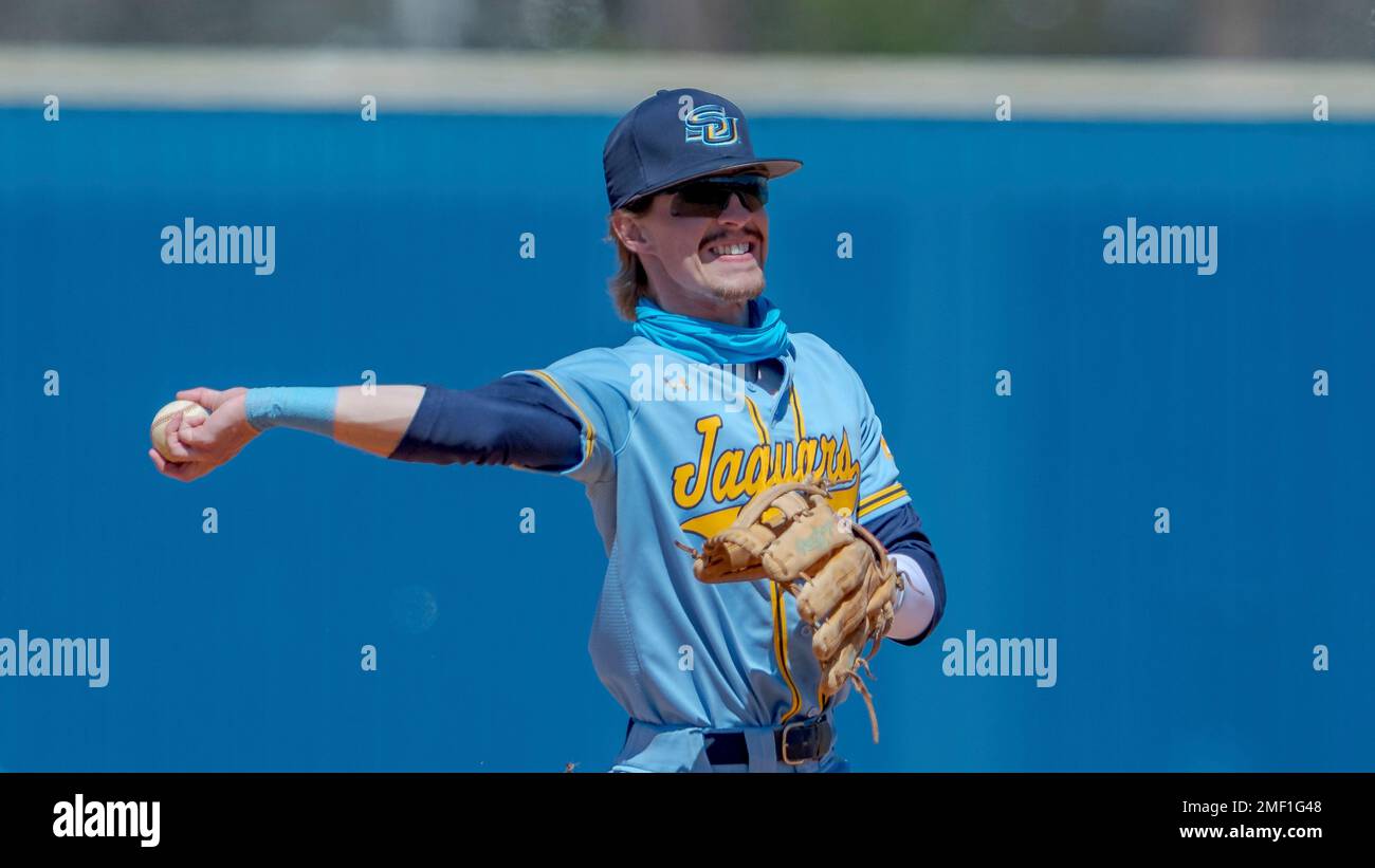 Southern infielder Judah Wilbur (8) throws during an NCAA baseball game ...