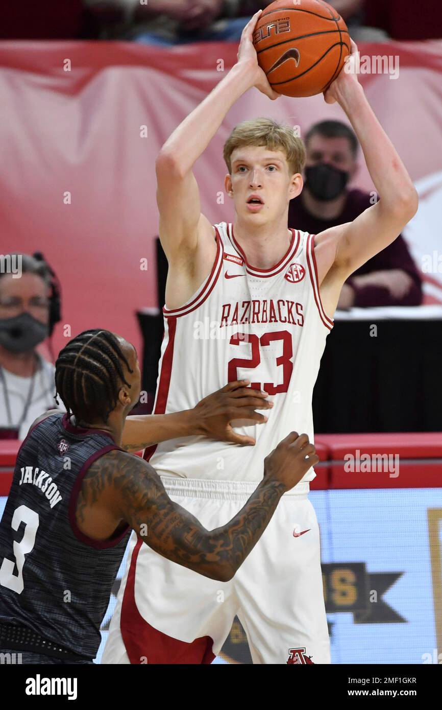 Arkansas forward Connor Vanover (23) against Texas A&M during an NCAA ...