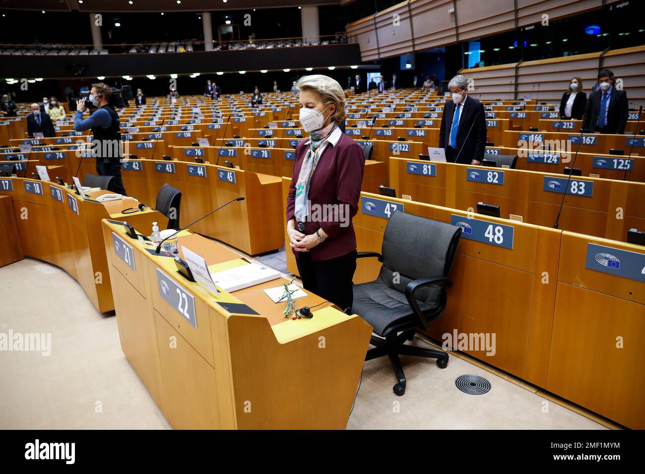 European Commission President Ursula von der Leyen, front, and European ...