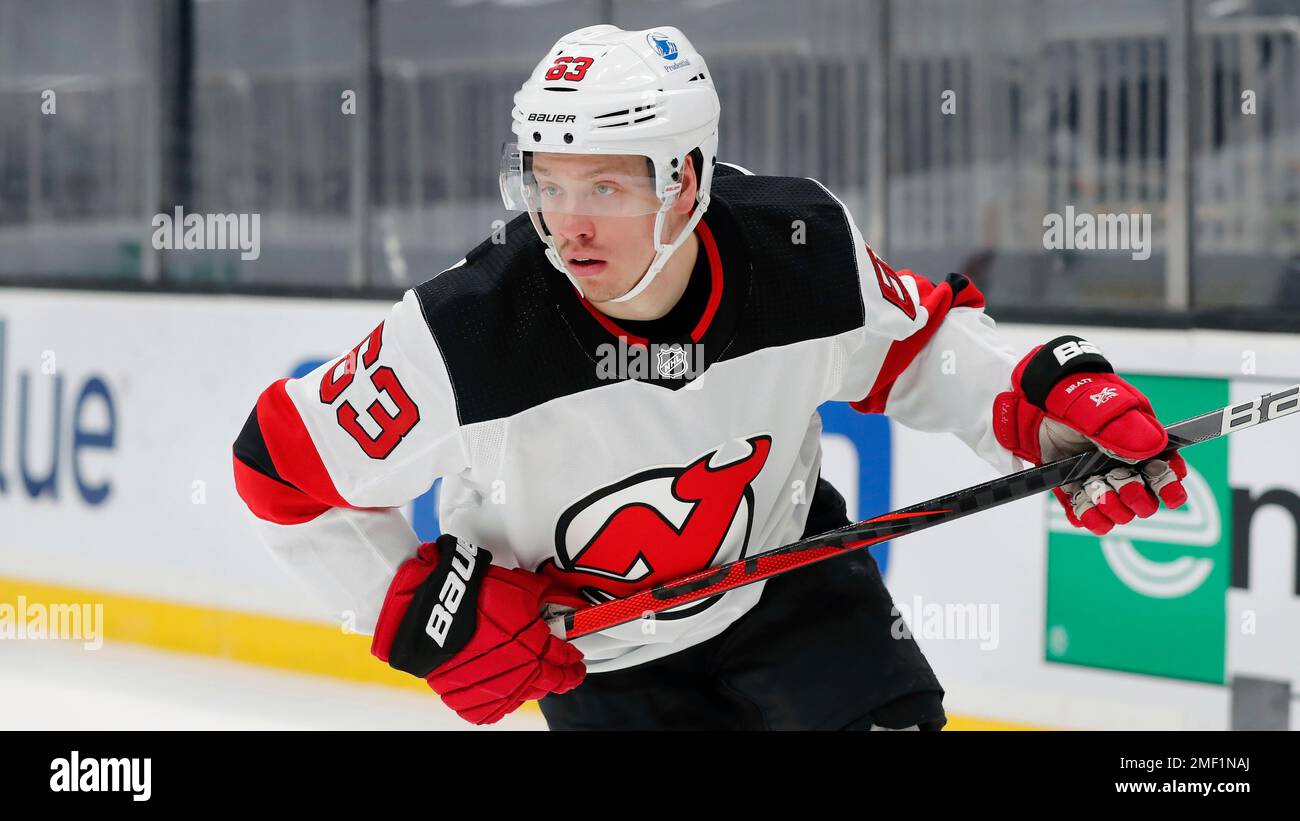 New Jersey Devils' Mikhail Maltsev plays against the Boston Bruins ...